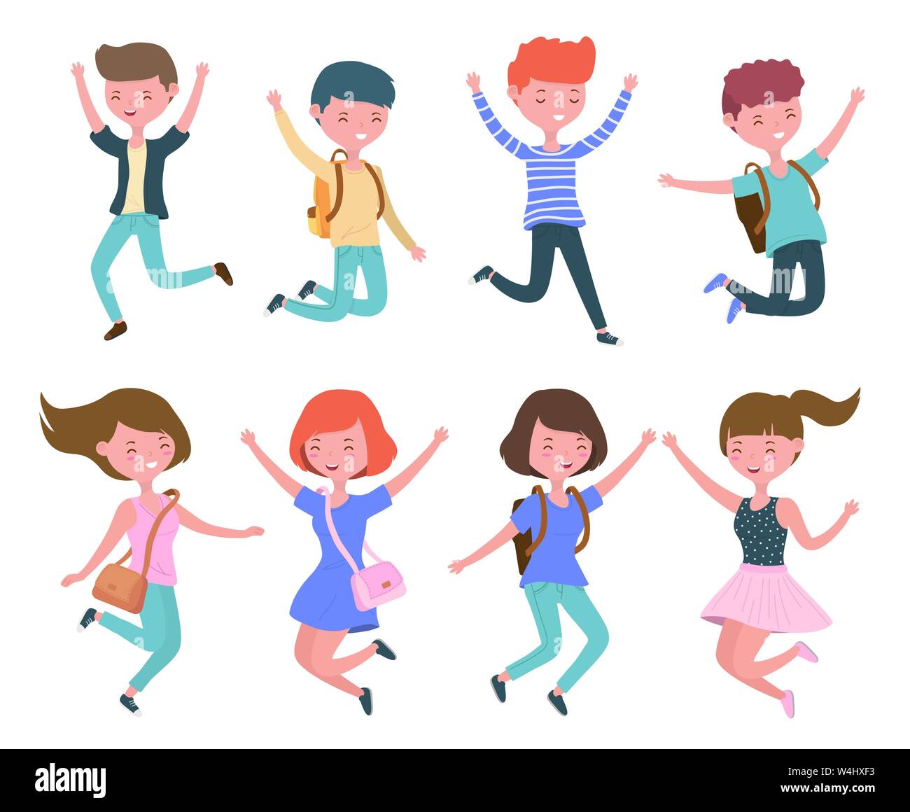 happy young men celebrating jumping characters vector illustration ...