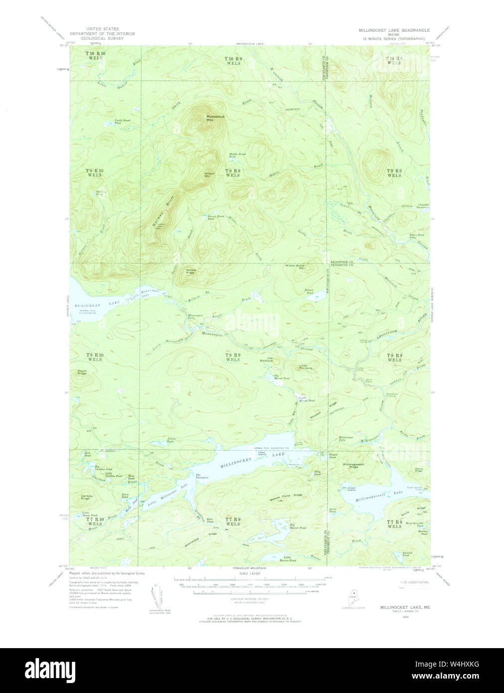Maine USGS Historical Map Millinocket Lake 460611 1954 62500 ...