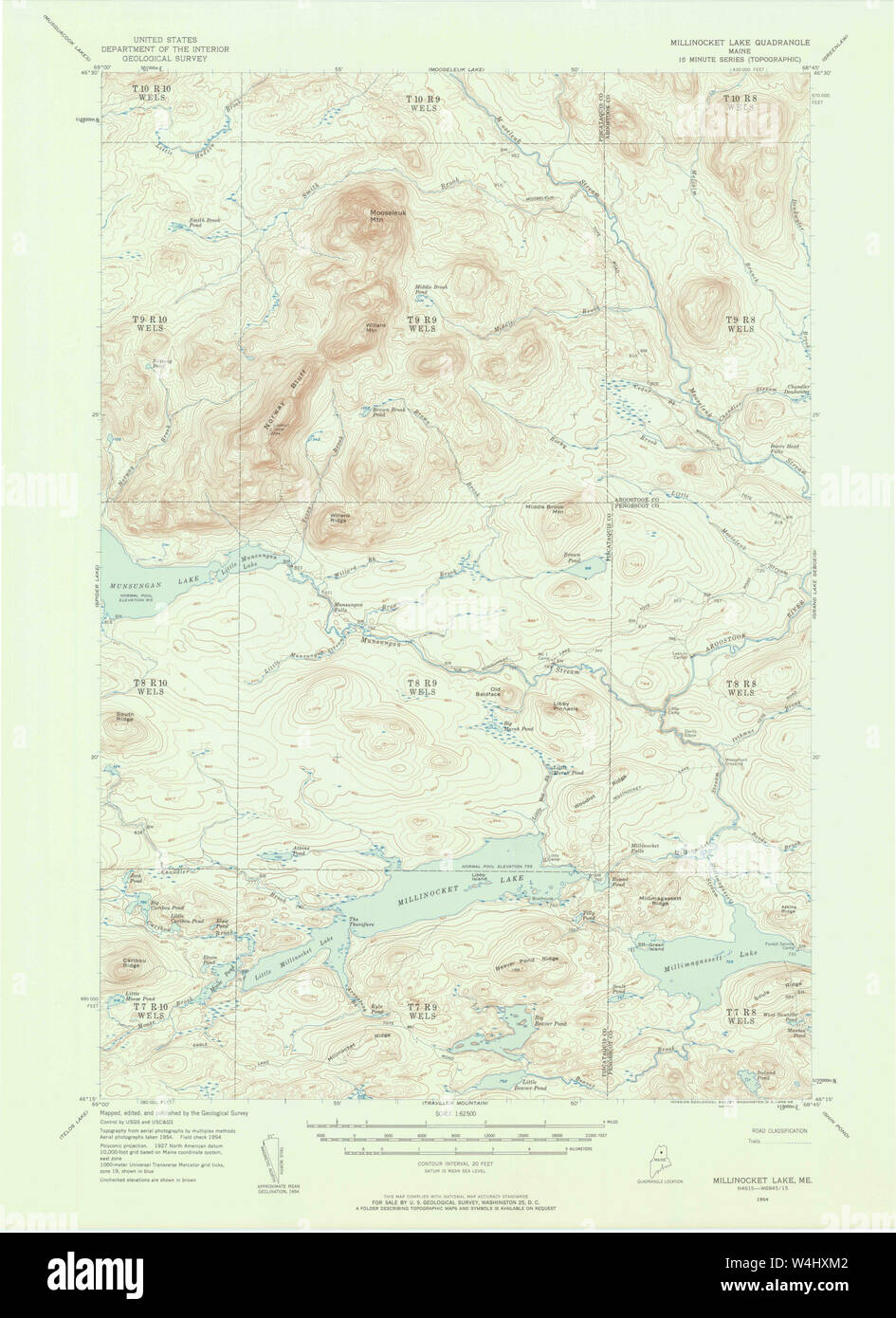 Maine USGS Historical Map Millinocket Lake 306663 1954 62500 ...