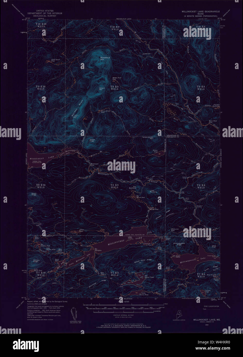 Maine USGS Historical Map Millinocket Lake 306663 1954 62500 Inversion ...