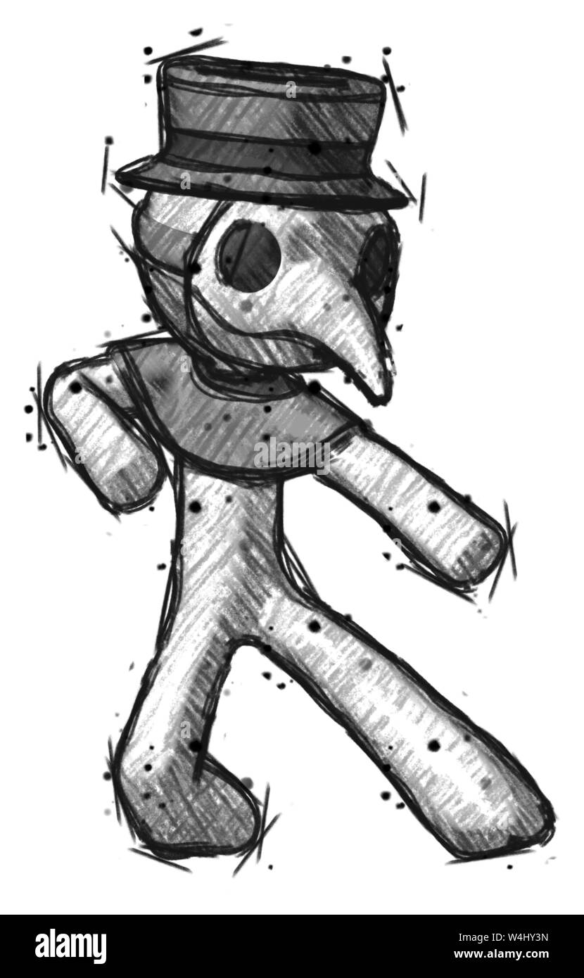 Sketch plague doctor man karate defense pose right Stock Photo - Alamy