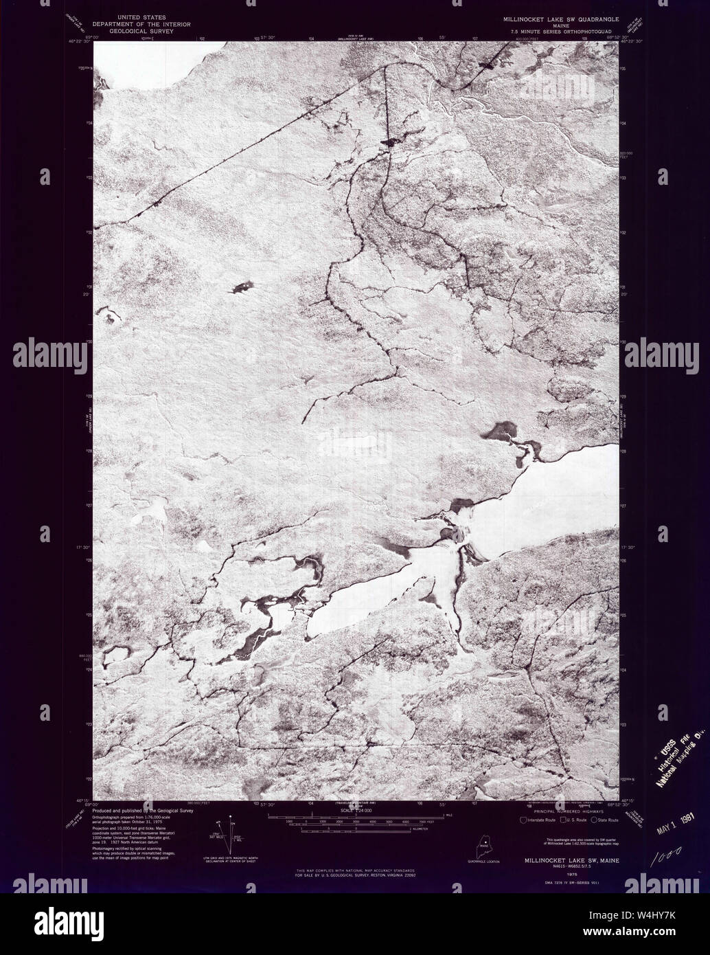Maine USGS Historical Map Millinocket Lake SW 806913 1975 24000 ...