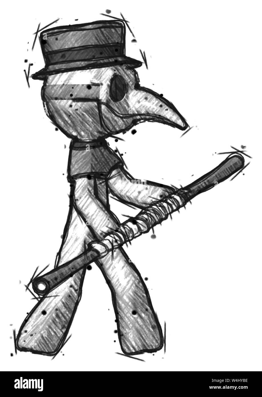 Sketch plague doctor man holding bo staff in sideways defense pose ...
