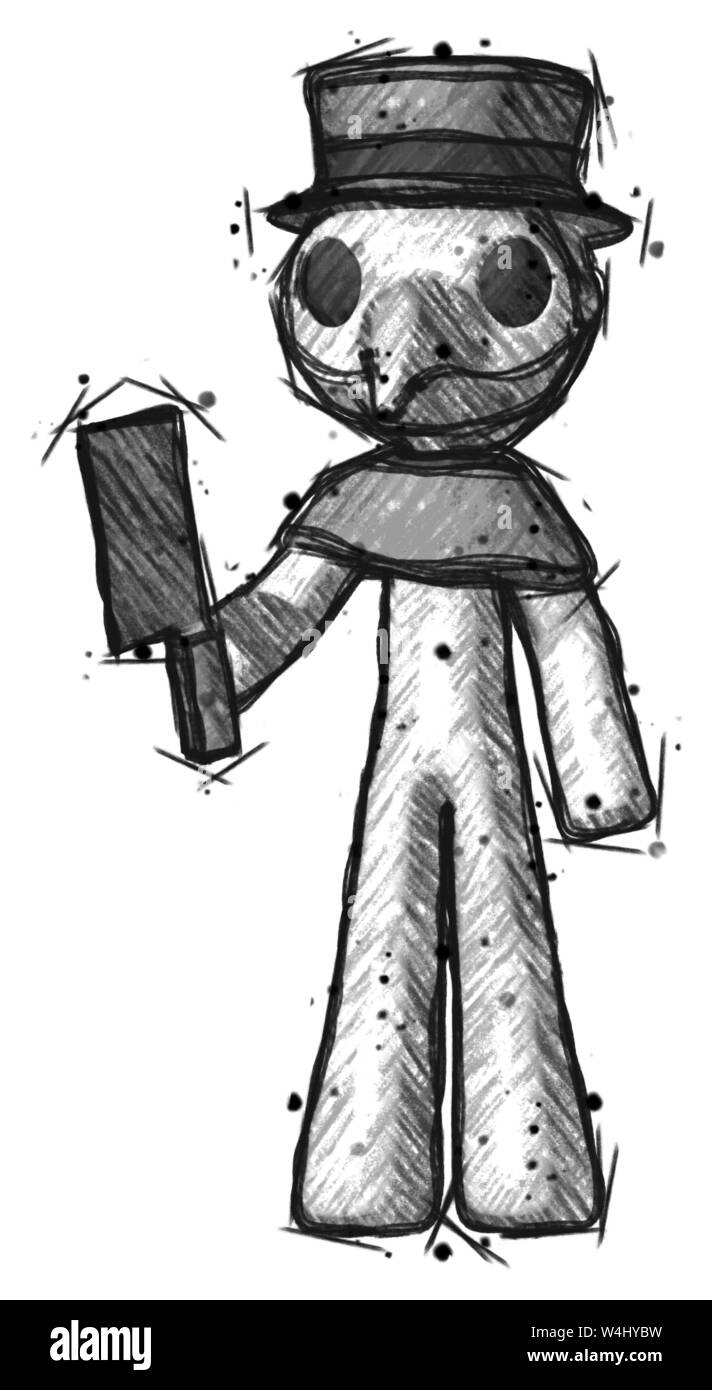 Sketch plague doctor man holding meat cleaver Stock Photo - Alamy