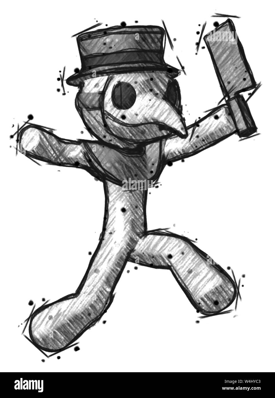 Sketch plague doctor man psycho running with meat cleaver Stock Photo ...