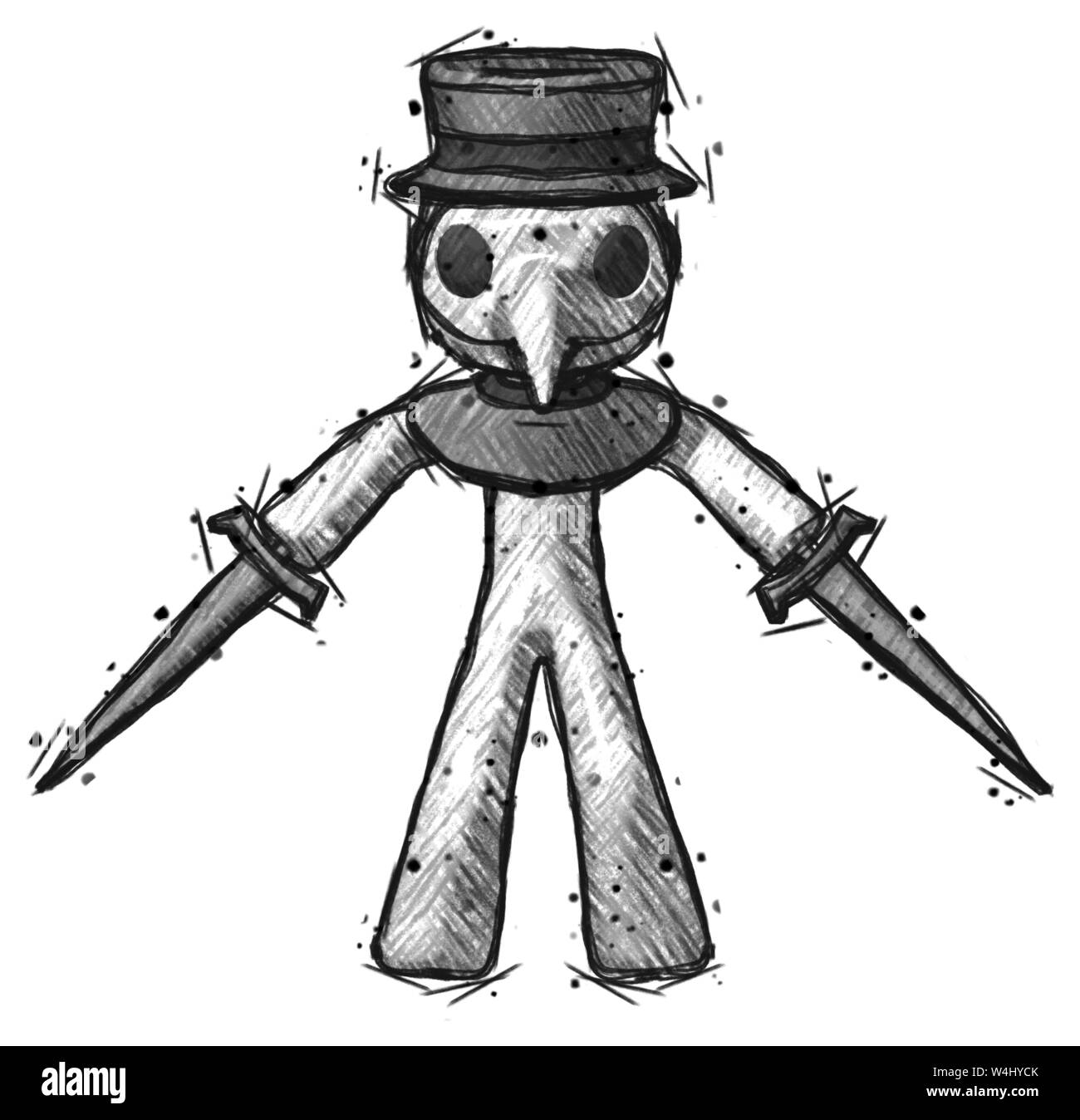 Sketch plague doctor man two sword defense pose Stock Photo - Alamy