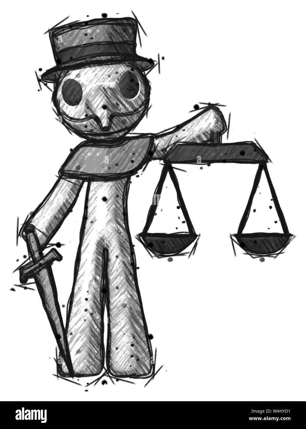 Sketch plague doctor man justice concept with scales and sword ...