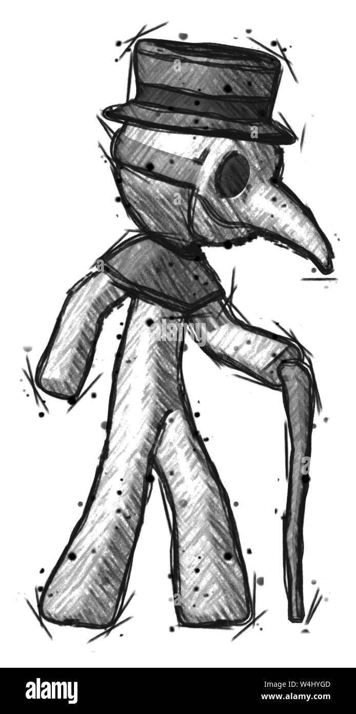 Sketch plague doctor man walking with hiking stick Stock Photo - Alamy