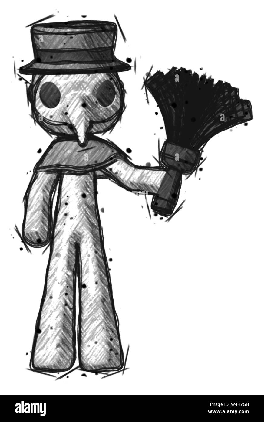 Sketch plague doctor man holding feather duster facing forward Stock ...