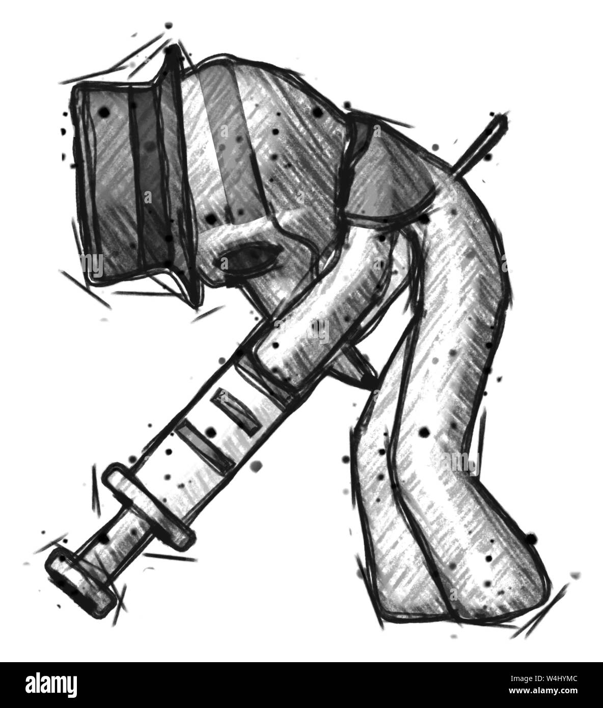 Sketch plague doctor man lethal injection, impaled on syringe Stock ...