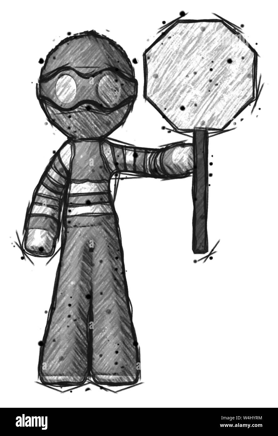 Sketch thief man holding stop sign Stock Photo - Alamy