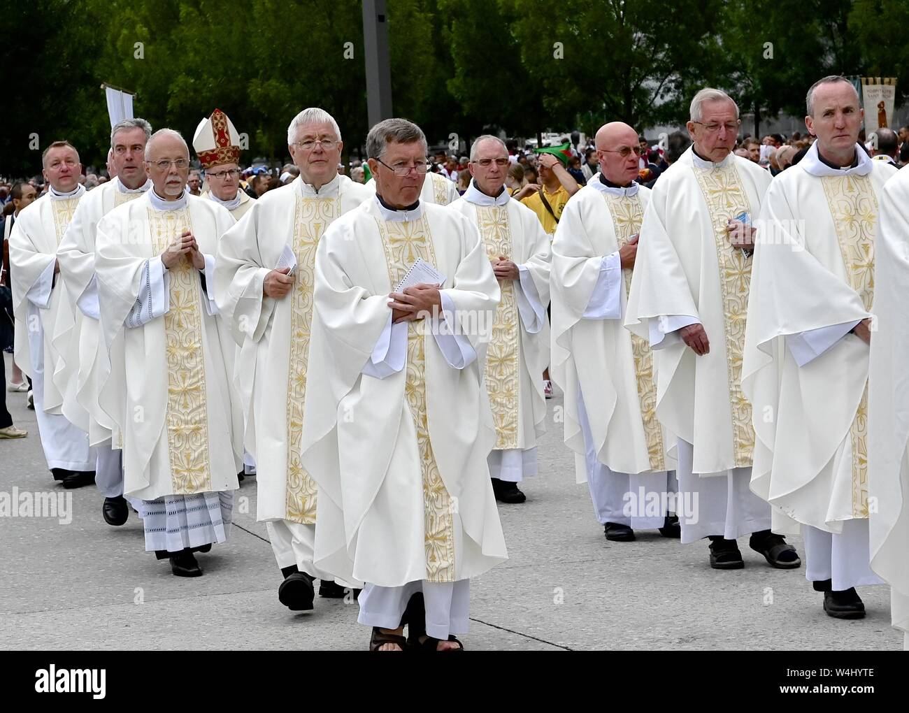 Priests from the Nottingham Diocese leave the grotto after Mass.in ...