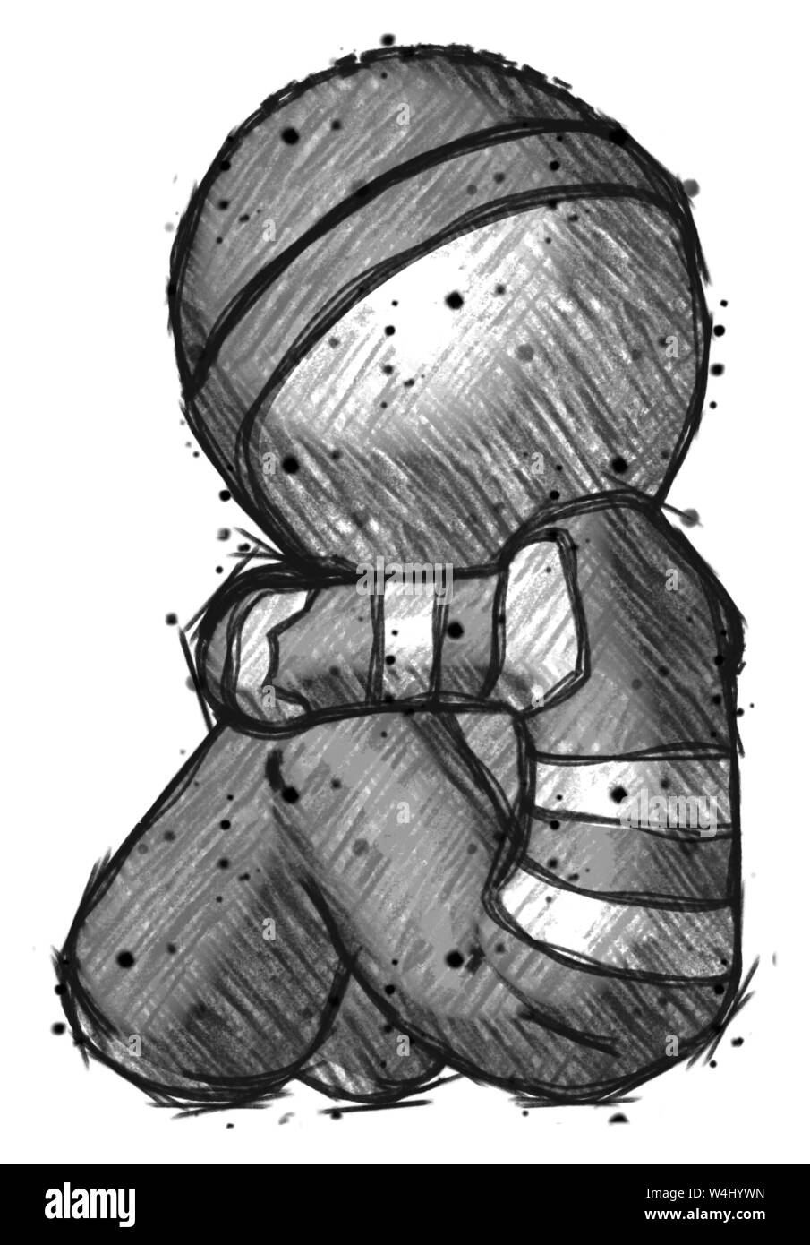 Sketch thief man sitting with head down back view facing left Stock ...