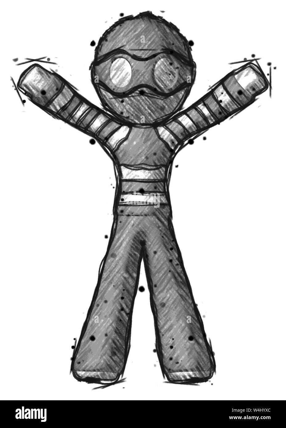 Sketch thief man surprise pose, arms and legs out Stock Photo - Alamy