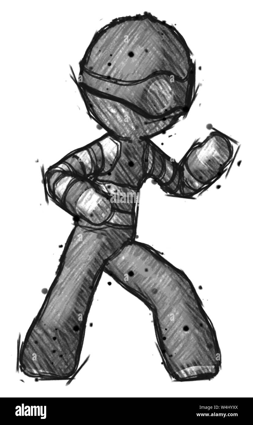 Sketch thief man martial arts defense pose right Stock Photo - Alamy