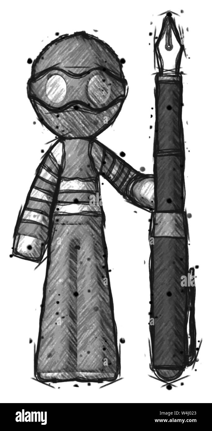 Sketch thief man holding giant calligraphy pen Stock Photo - Alamy