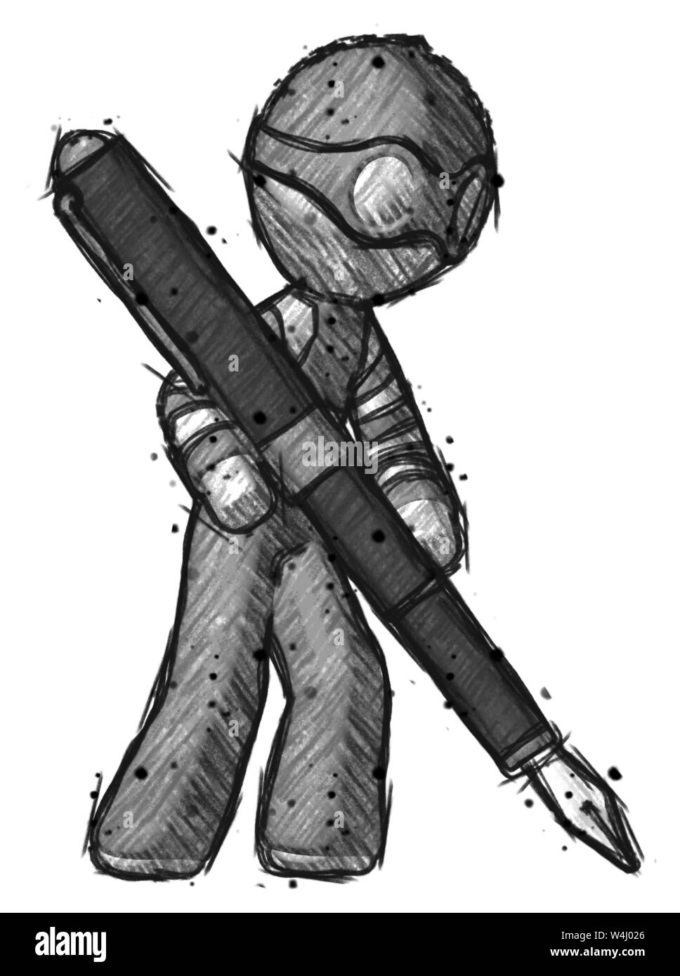 Sketch thief man drawing or writing with large calligraphy pen Stock ...