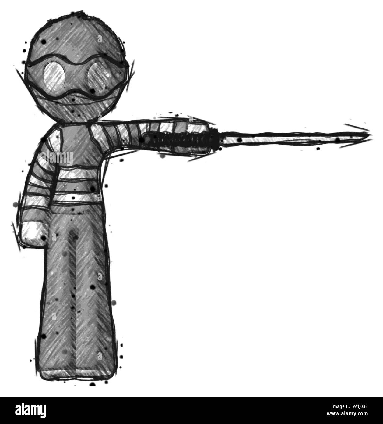 Sketch thief man standing with ninja sword katana pointing right Stock ...