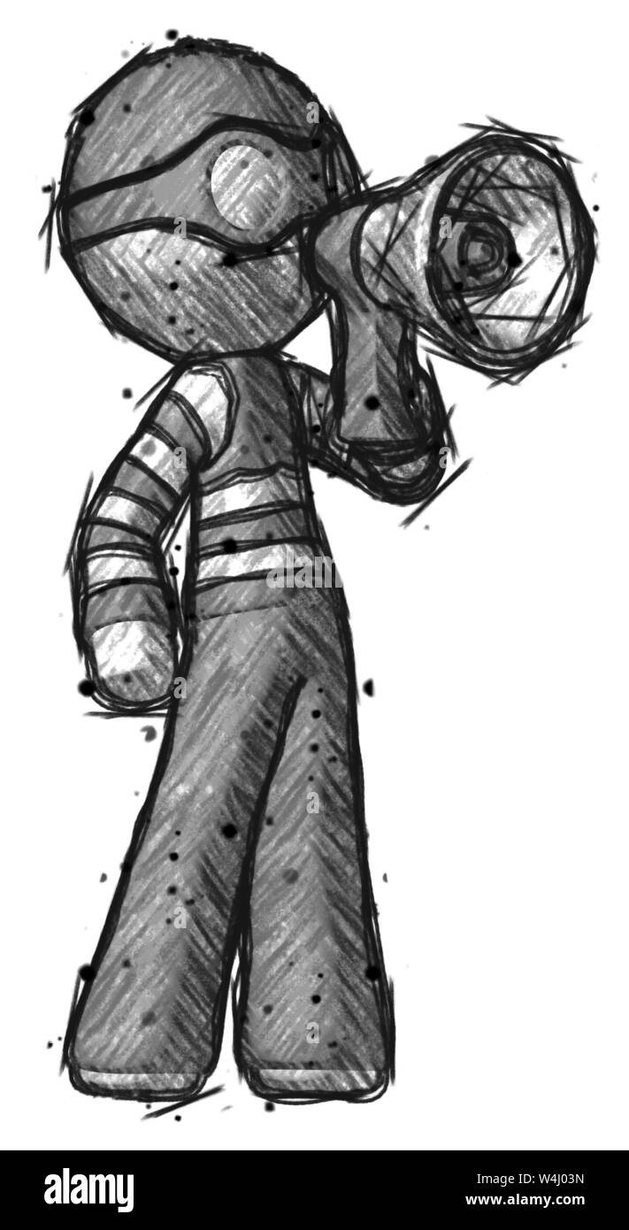 Sketch thief man shouting into megaphone bullhorn facing right Stock ...