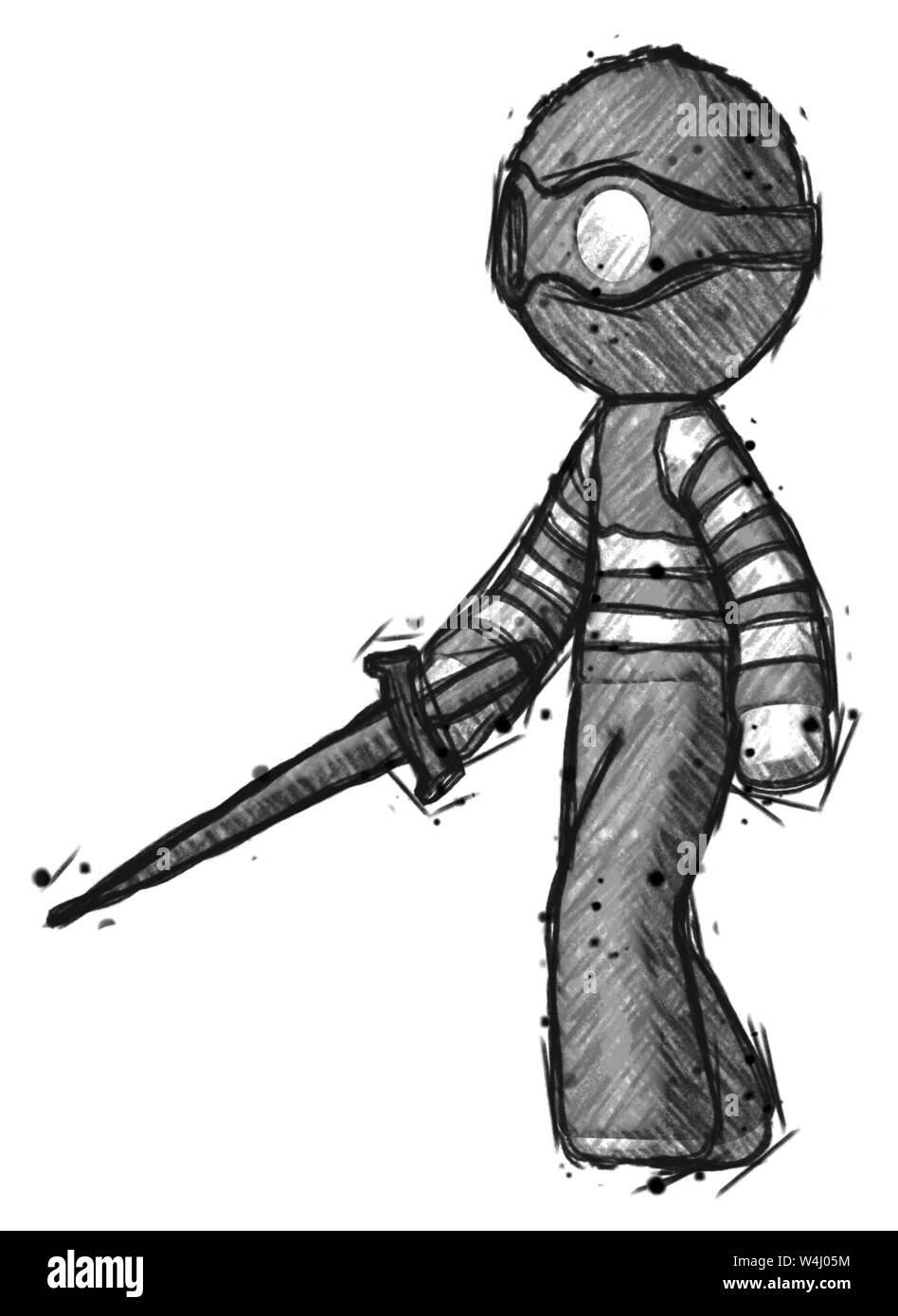 Sketch thief man with sword walking confidently Stock Photo - Alamy