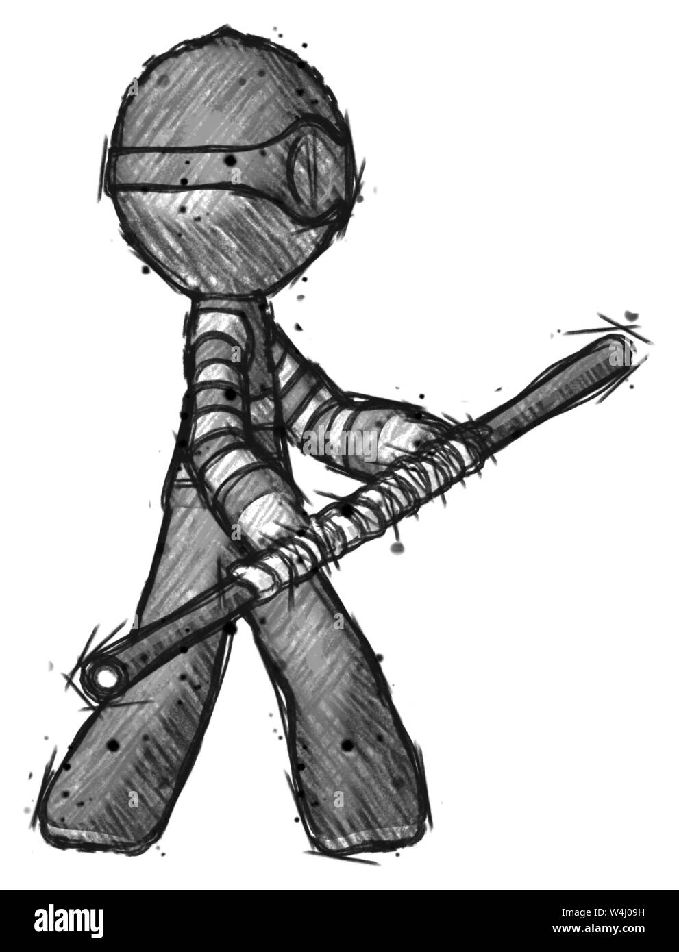 Sketch thief man holding bo staff in sideways defense pose Stock Photo ...