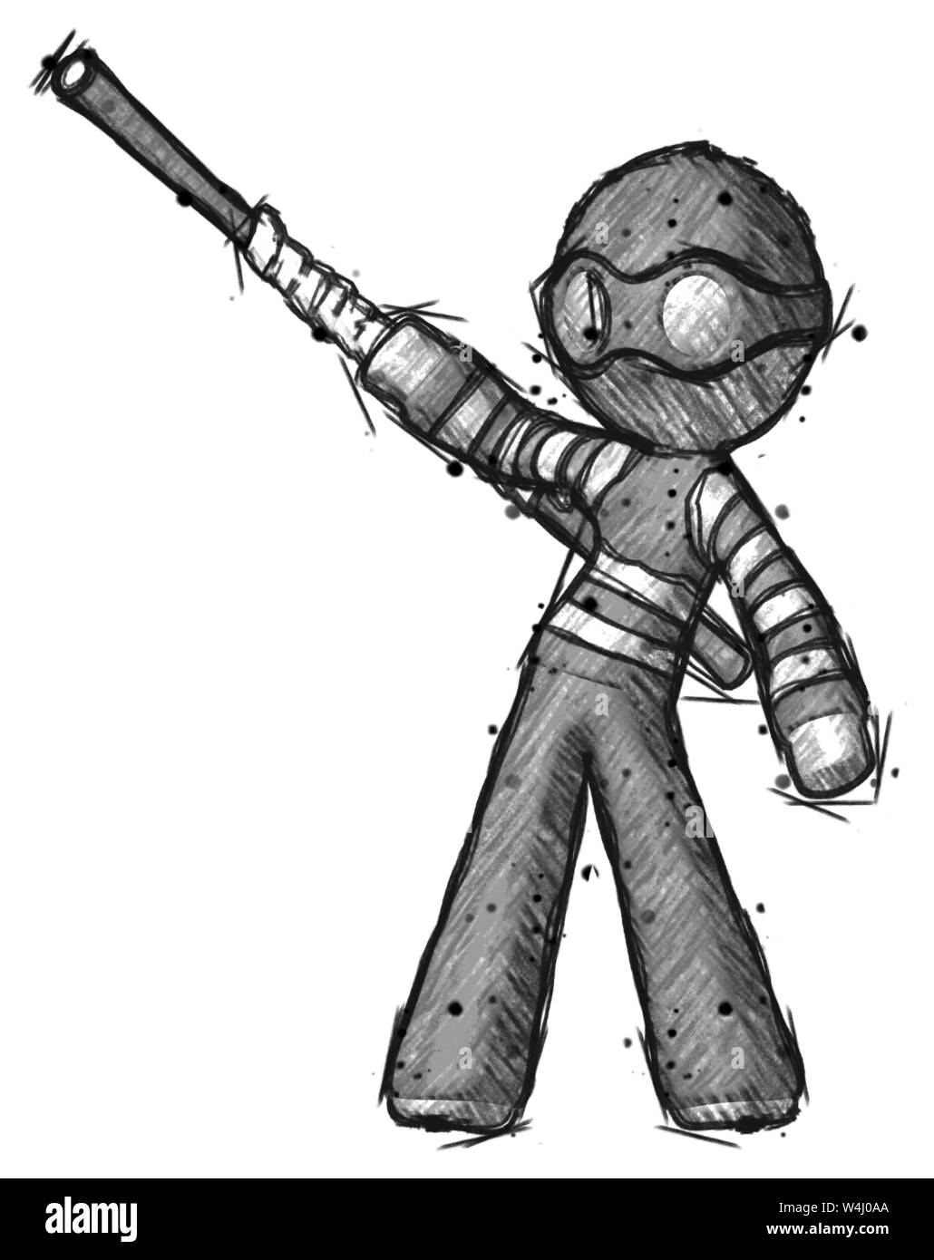 Sketch thief man bo staff pointing up pose Stock Photo - Alamy