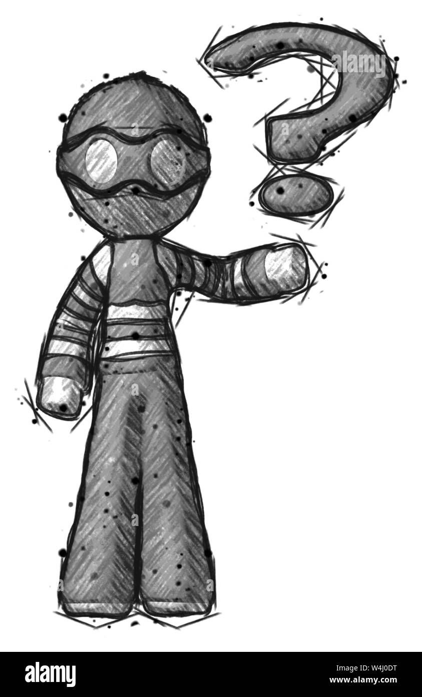 Sketch thief man holding question mark to right Stock Photo - Alamy