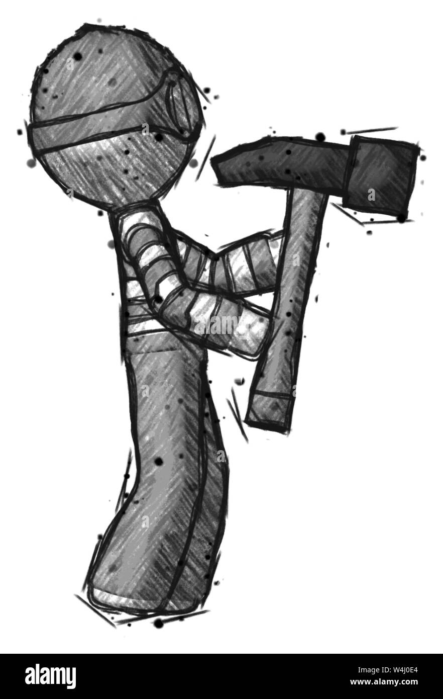 Sketch thief man hammering something on the right Stock Photo - Alamy