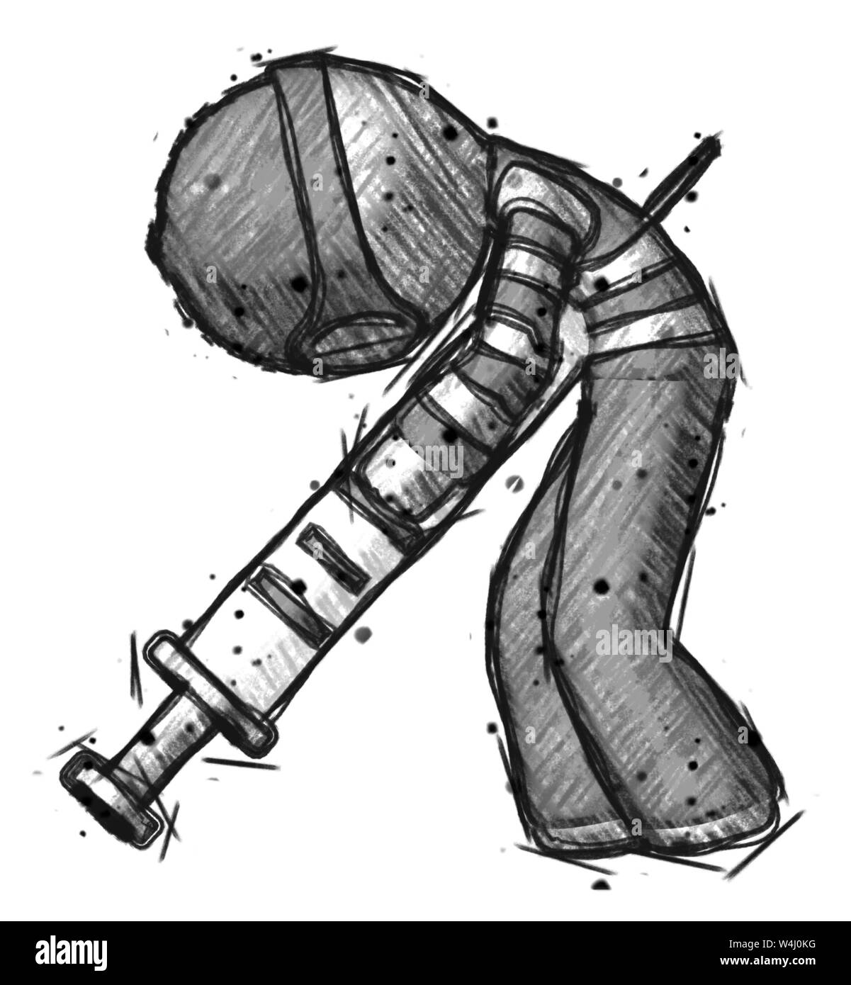 Sketch thief man lethal injection, impaled on syringe Stock Photo - Alamy