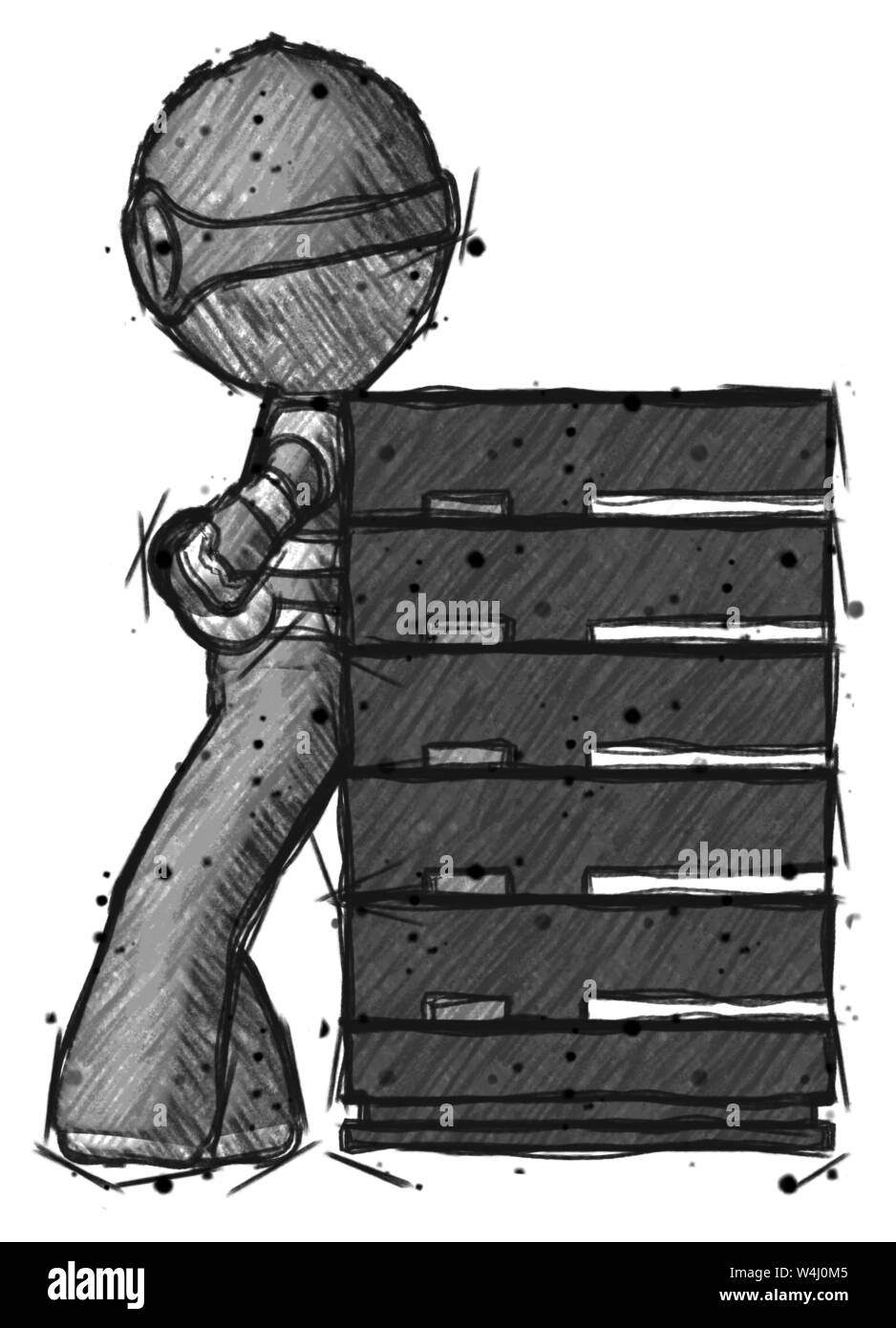 Sketch thief man resting against server rack Stock Photo - Alamy