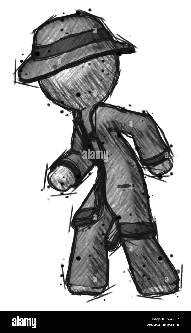 Sketch detective man suspense action pose facing left Stock Photo - Alamy