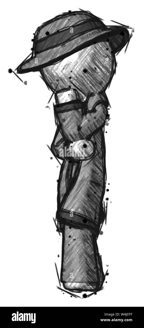 Sketch detective man thinking or puzzled, contemplating something deep ...