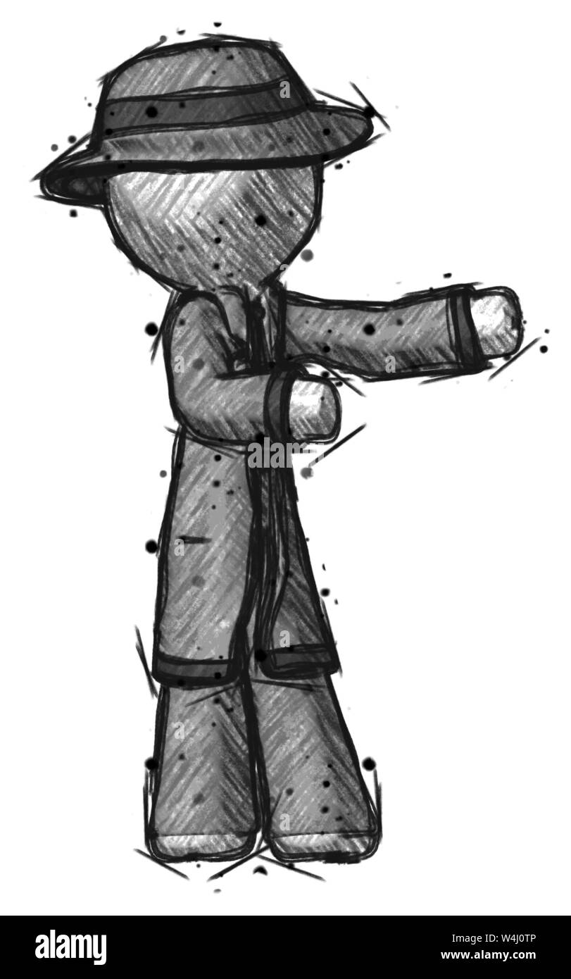 Sketch detective man presenting something to his left Stock Photo - Alamy