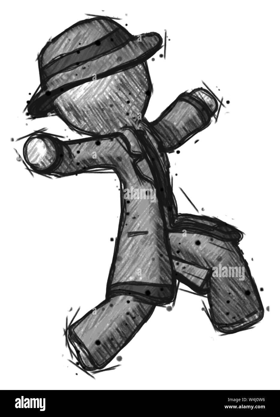 Sketch detective man running away in hysterical panic direction right ...