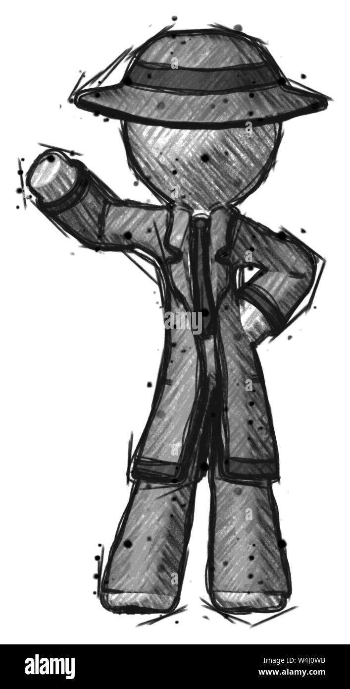 Sketch detective man waving right arm with hand on hip Stock Photo - Alamy