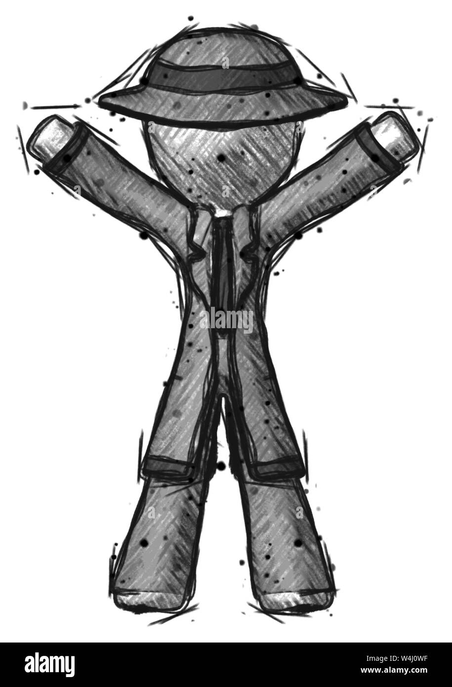 Sketch detective man surprise pose, arms and legs out Stock Photo - Alamy