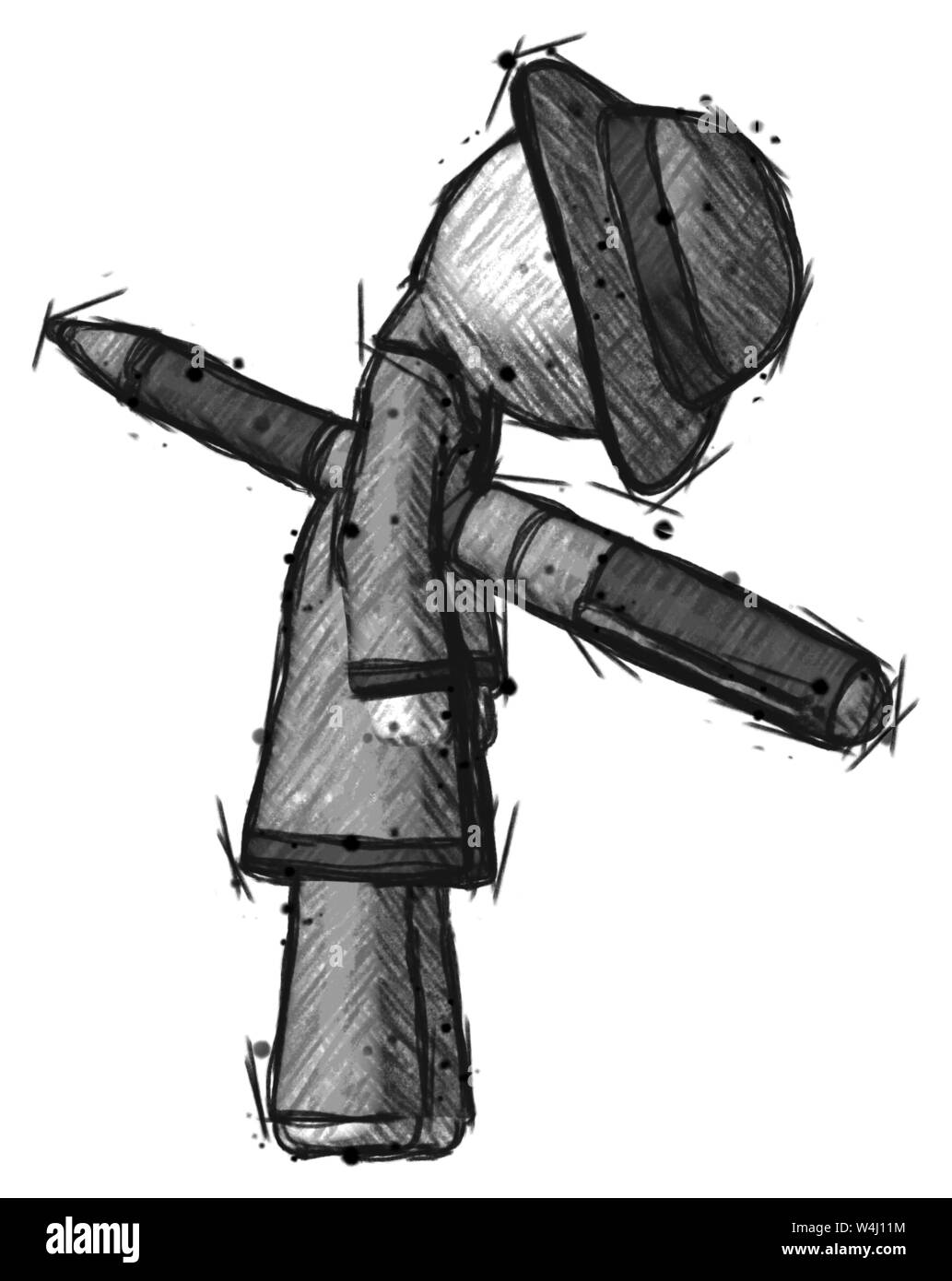 Sketch detective man impaled through the chest with a giant pen Stock ...