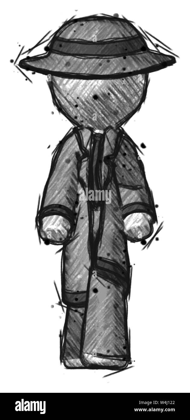 Sketch detective man walking front view Stock Photo - Alamy