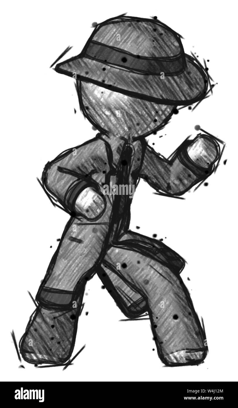 Sketch detective man martial arts defense pose right Stock Photo - Alamy