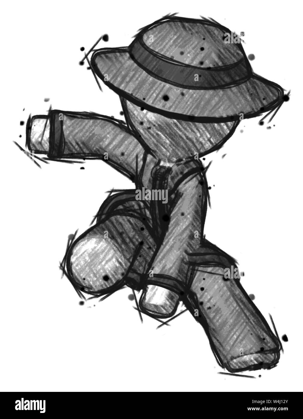 Sketch detective man action hero jump pose Stock Photo - Alamy