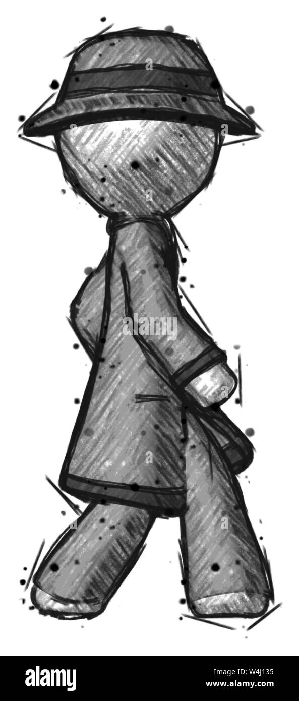 Sketch Detective man walking right side view Stock Photo - Alamy