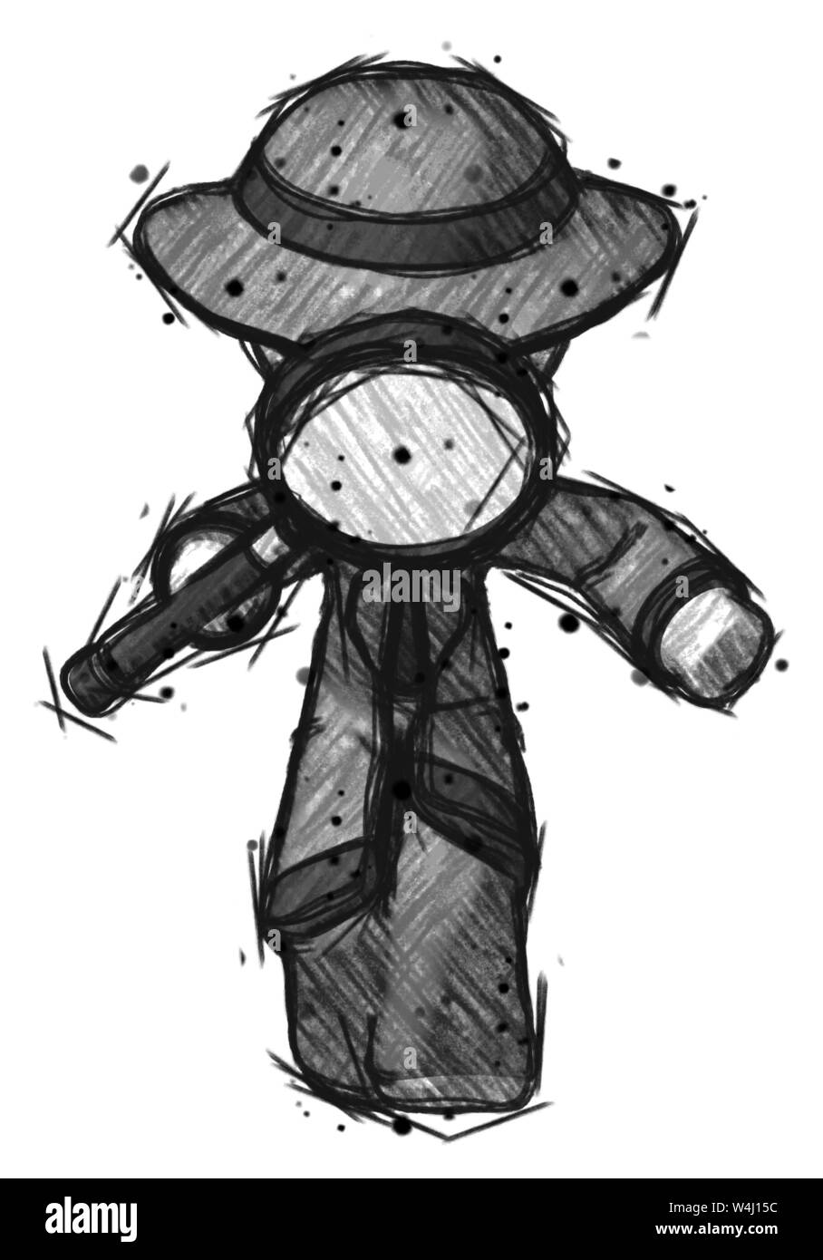 Sketch detective man looking down through magnifying glass Stock Photo ...