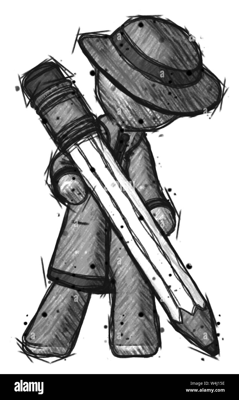 Sketch detective man writing with giant pencil Stock Photo - Alamy