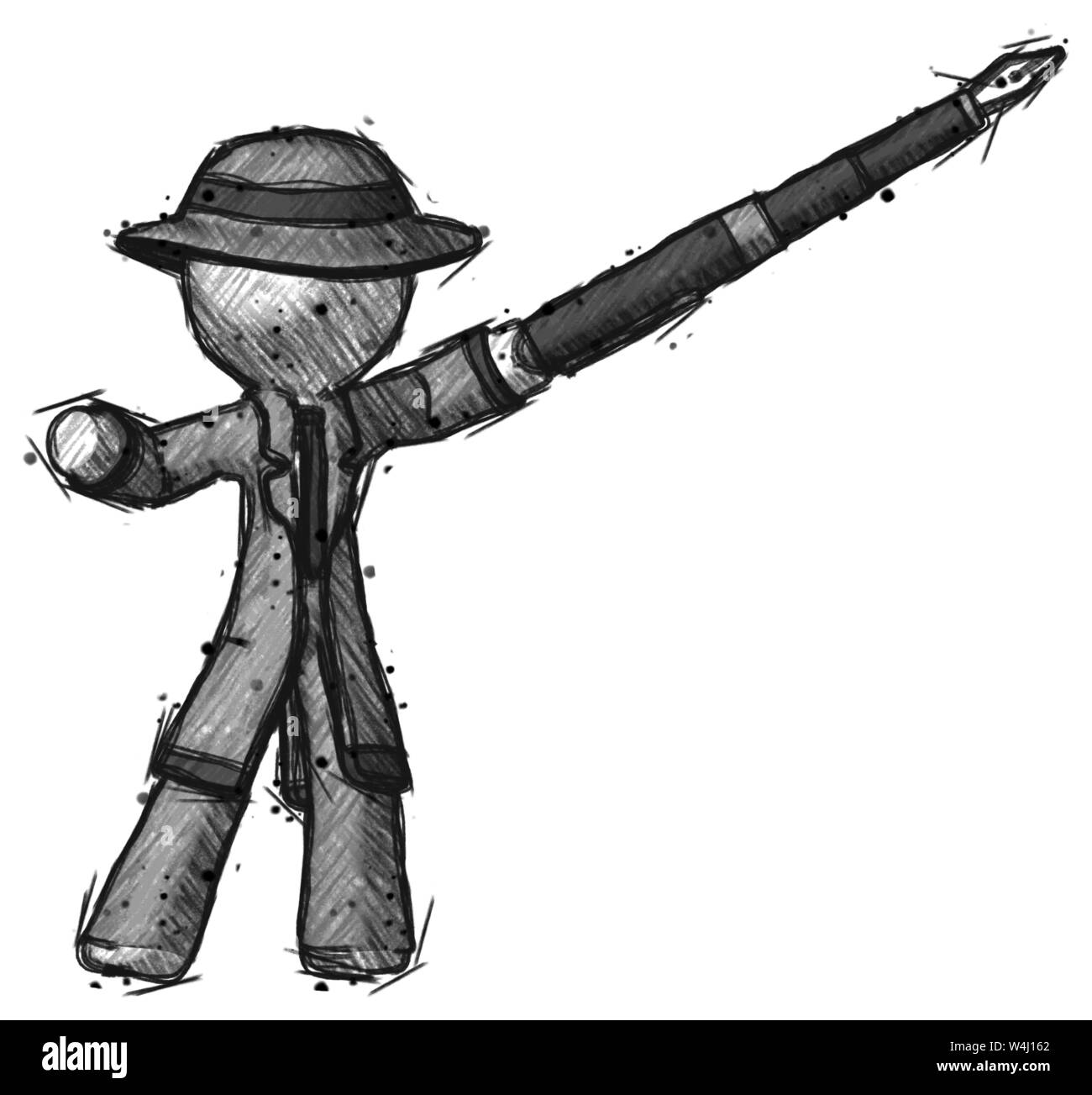 Sketch detective man pen is mightier than the sword calligraphy pose ...