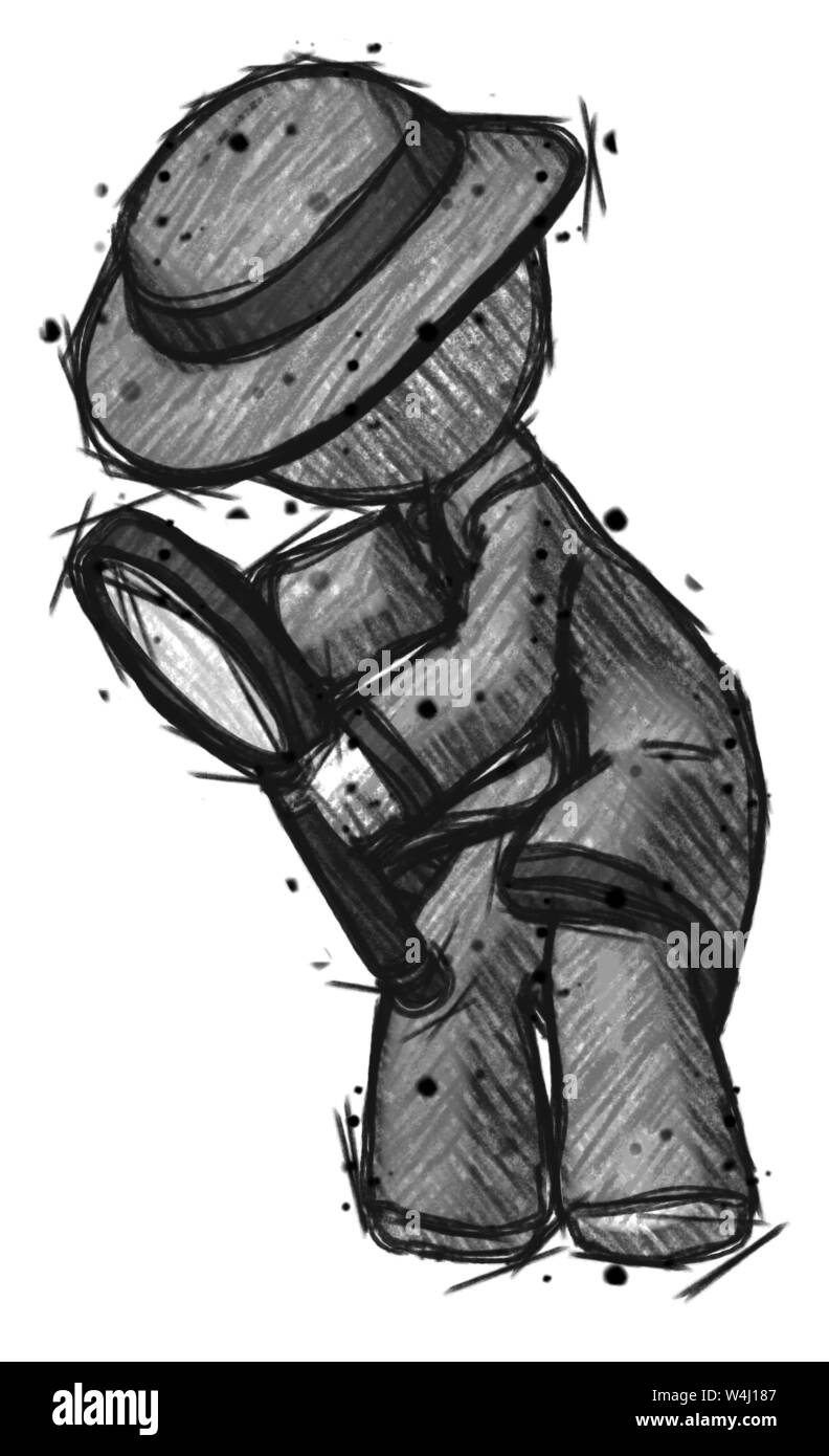 Sketch detective man inspecting with large magnifying glass left Stock ...