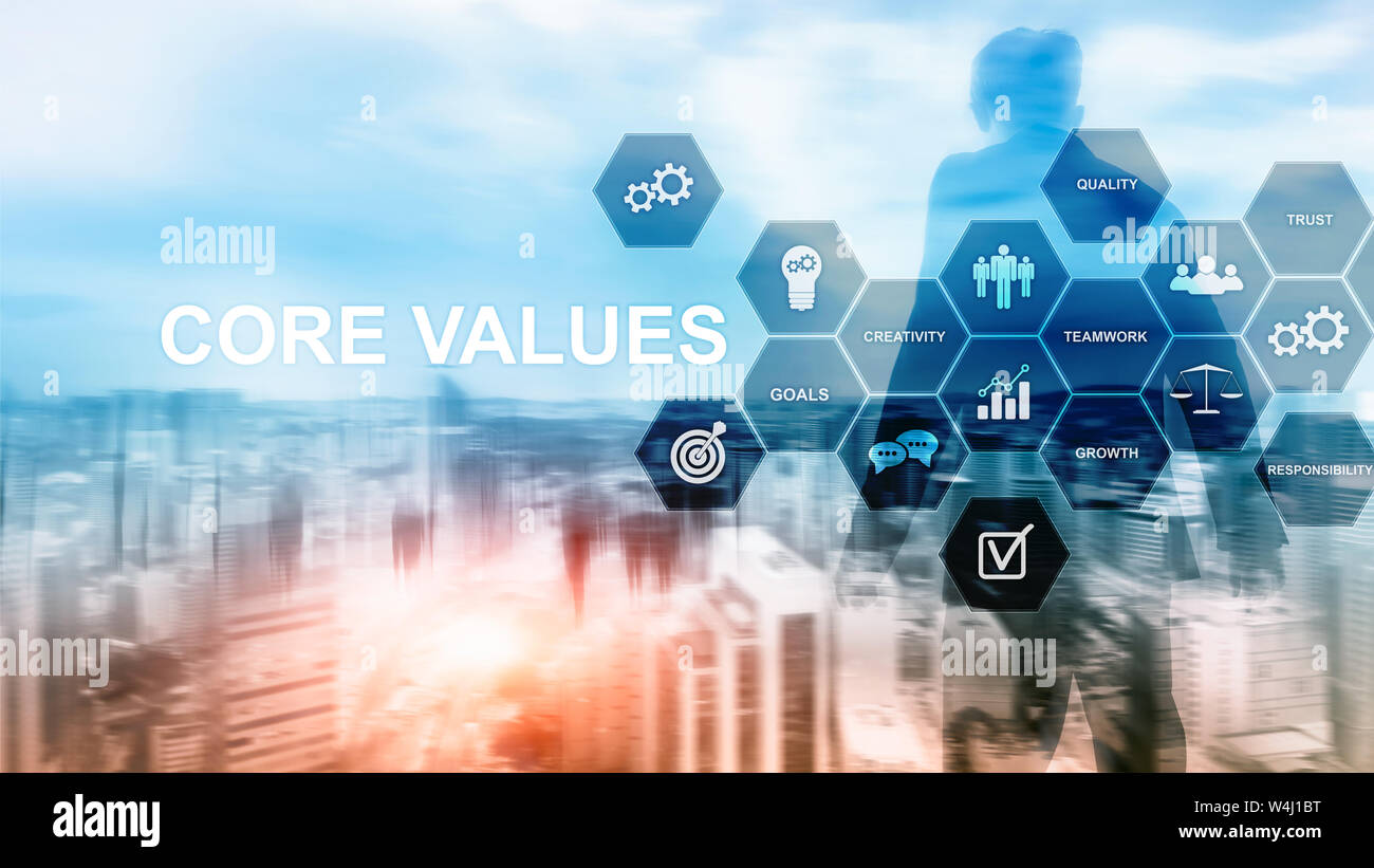 Core values concept on virtual screen. Business and finance solutions ...