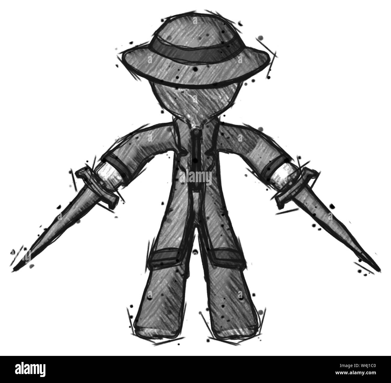 Sketch detective man two sword defense pose Stock Photo - Alamy