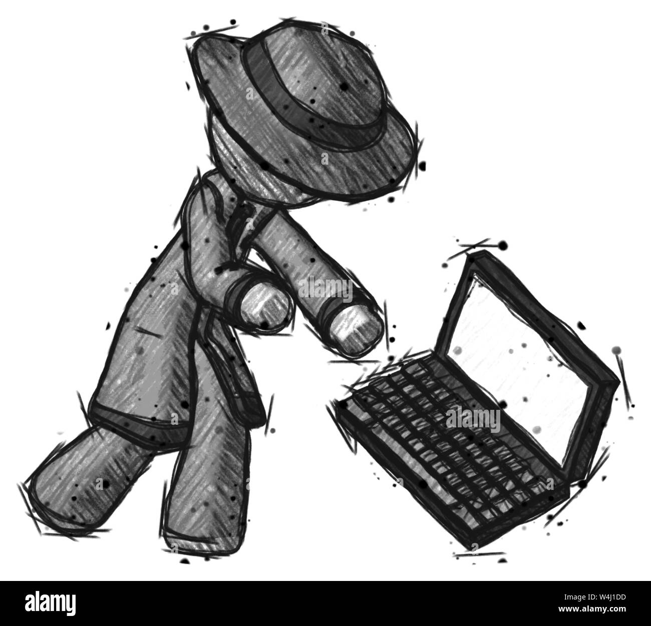 Sketch detective man throwing laptop computer in frustration Stock ...