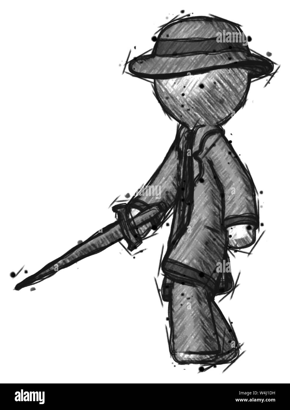 Sketch detective man with sword walking confidently Stock Photo - Alamy