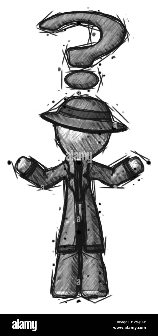 Sketch detective man with question mark above head, confused Stock ...
